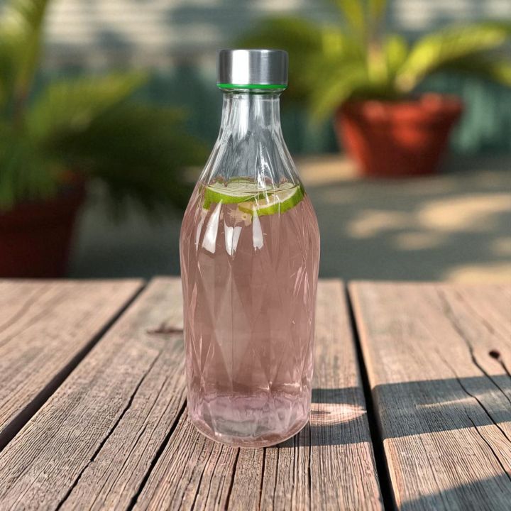 1000ML Reusable Diamond Design Clear Glass Bottle – Ideal for Water ...