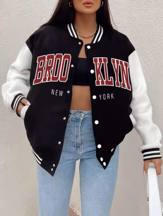 Women’s Graphic Fleece Varsity Jacket | Daraz.pk