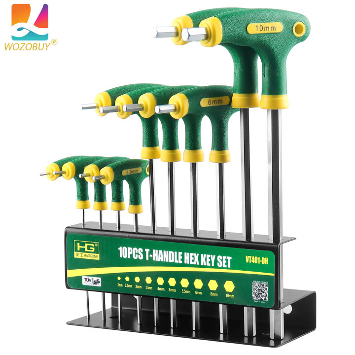 T Handle Allen Wrench Set Metric, 10 Piece Heavy Duty Standard Long Tee ...