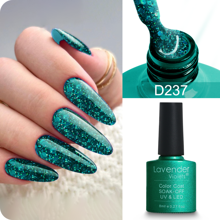 8ml Gel Nail Polish Navy Green Sparkly Glitter Color Coat Soak Off LED ...