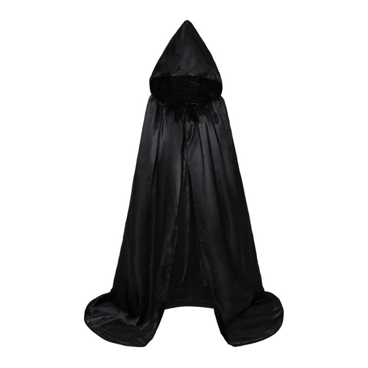Halloween Cloak Sorcerer Cosplay Costume Long Shirt Hooded Black Robe ...