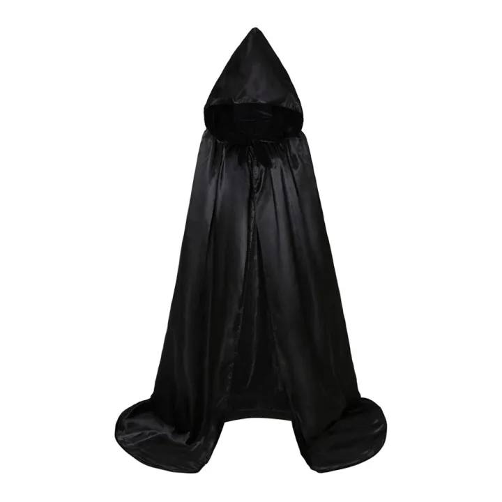 Halloween Cloak Sorcerer Cosplay Costume Long Shirt Hooded Black Robe ...