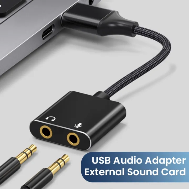 USB Sound Card Adapter with 3.5mm Headphone and Microphone Jack Braided ...