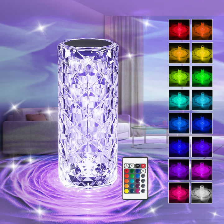 Crystal Lamp, Rose Diamond Table Lamp, 16 Colors RGB With Touch And ...