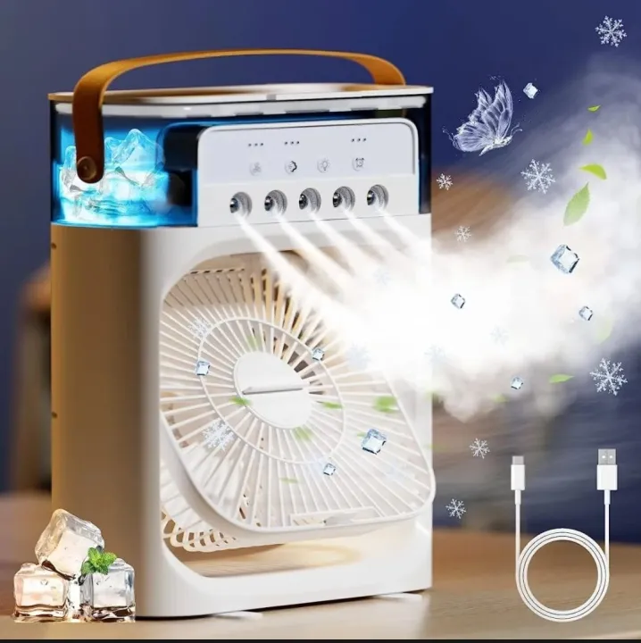 Air Cooler Fan 3 in 1 Mini Portable Fan Humidifier with 7 Colors LED ...
