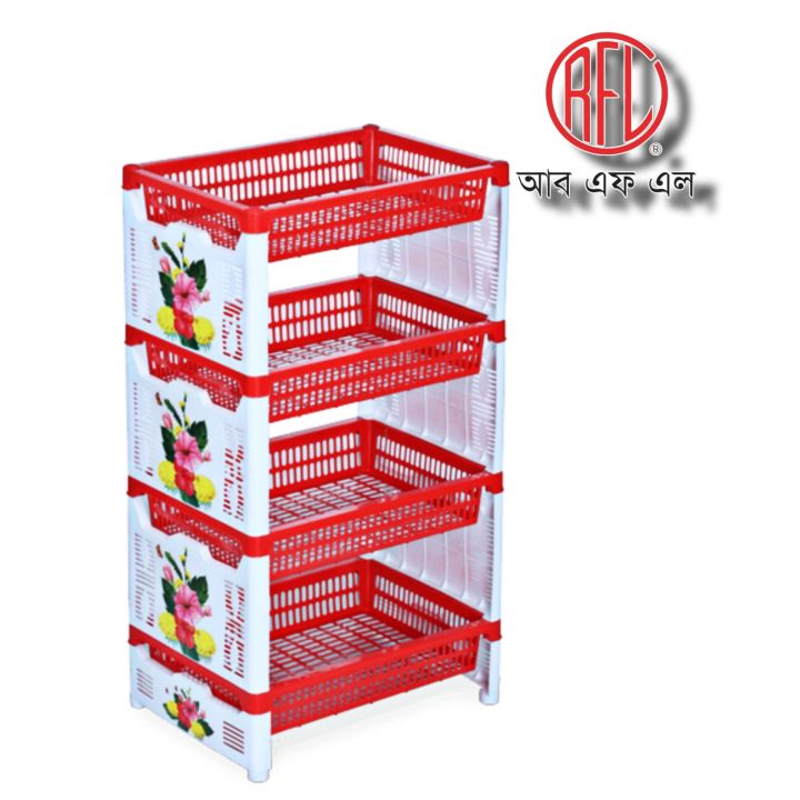 RFL Flower Printed 4-Step Rack - Two-Side Covered Storage Organizer ...