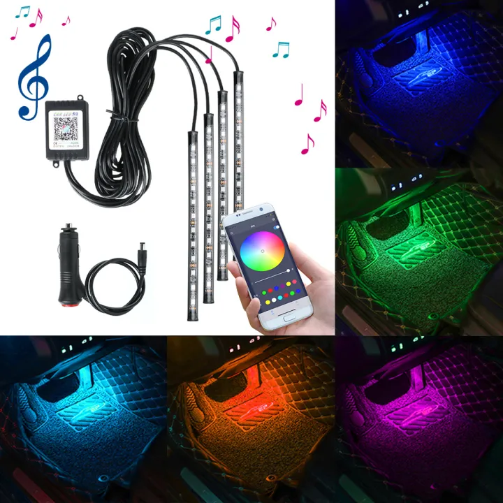 12V RGB Lights Bluetooth LED Strips Car Interior Ambient Lamp Foot Seat ...