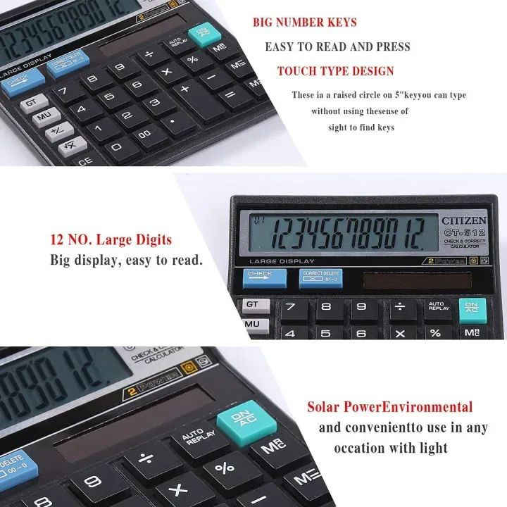 Citizen 12 Digits Calculator - Large 12-Digit CT 512 Calculator With ...