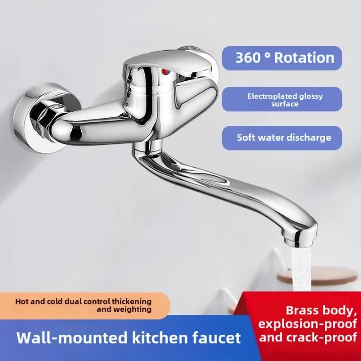 Full copper wall mounted hot and cold tap, extended kitchen sink ...