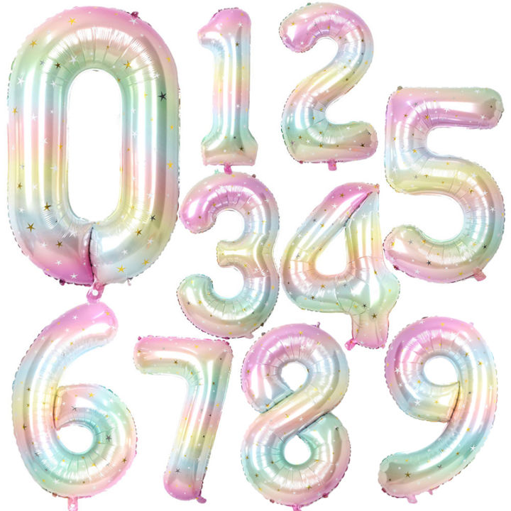 1pc 40inch Pastel Rainbow Number Foil Balloons Star Sky Gradient ...