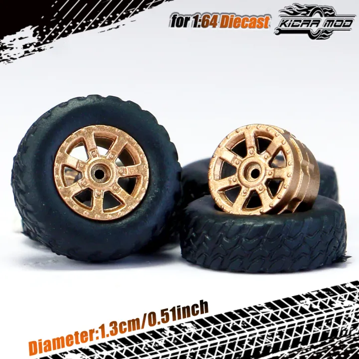 Kicarmod 1/64 Model Car All-Terrain Wheels with Tire Rivet Axle ...