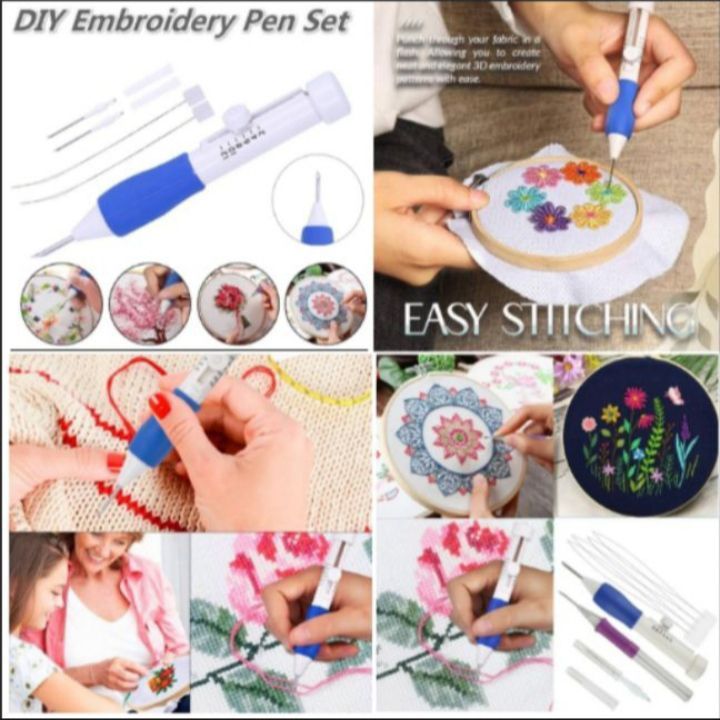 Embroidery Pen DIY Punch Needle Kit Stitching Tool Set Knitting Sewing ...