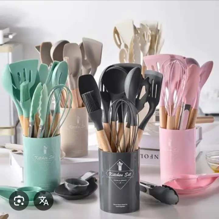12pcs Silicone Cooking Utensil Set, Non-Stick Heat Resistant Kitchen ...