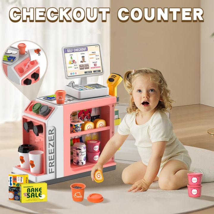 Mini Pretend Play Children's Toy Supermarket Shopping Coffee Machine ...