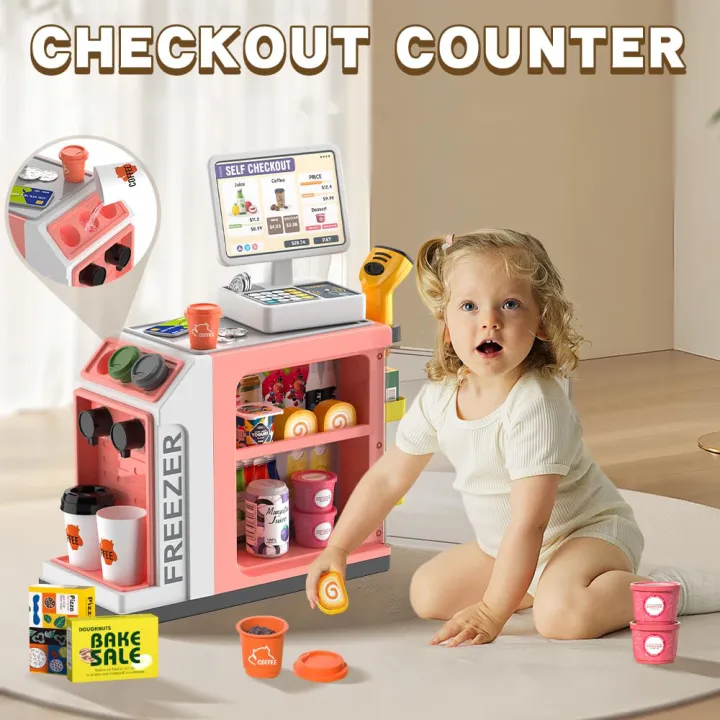 Mini Pretend Play Children's Toy Supermarket Shopping Coffee Machine ...