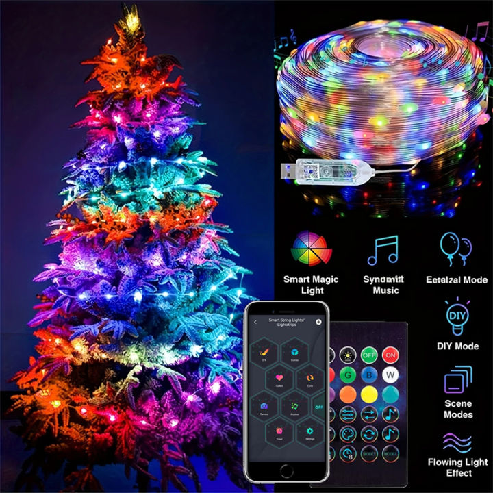 Smart LED Fairy Lights RGB Wire String Lights App Remote Control USB ...