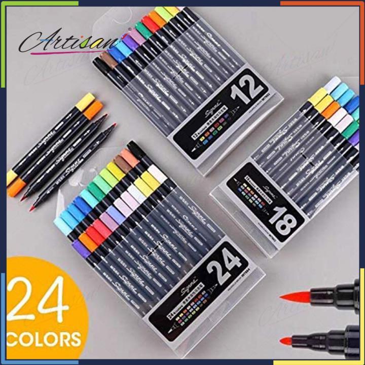 24 COLOR Brush Marker_marker_Bruch marker_ double side marker | Daraz.pk