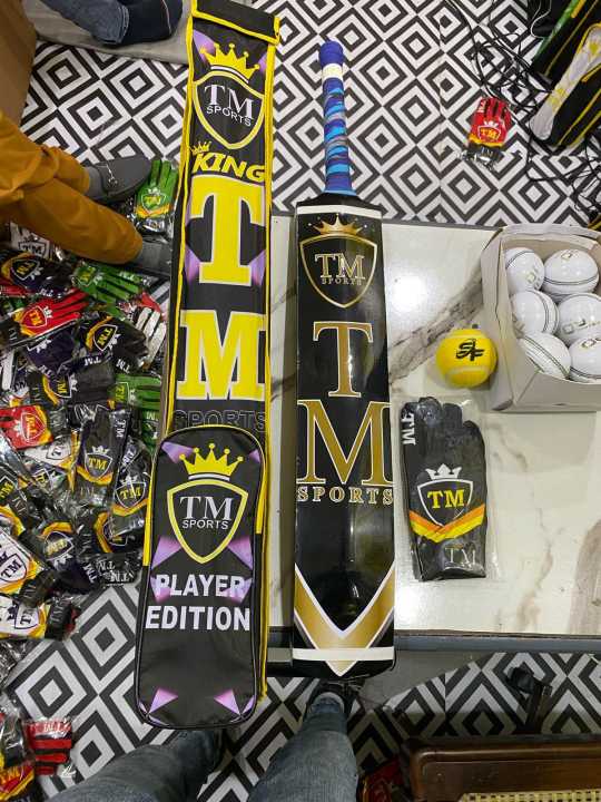 TM Professional Tape Ball Cricket Bat | Bat Cover, Inner Gloves ...