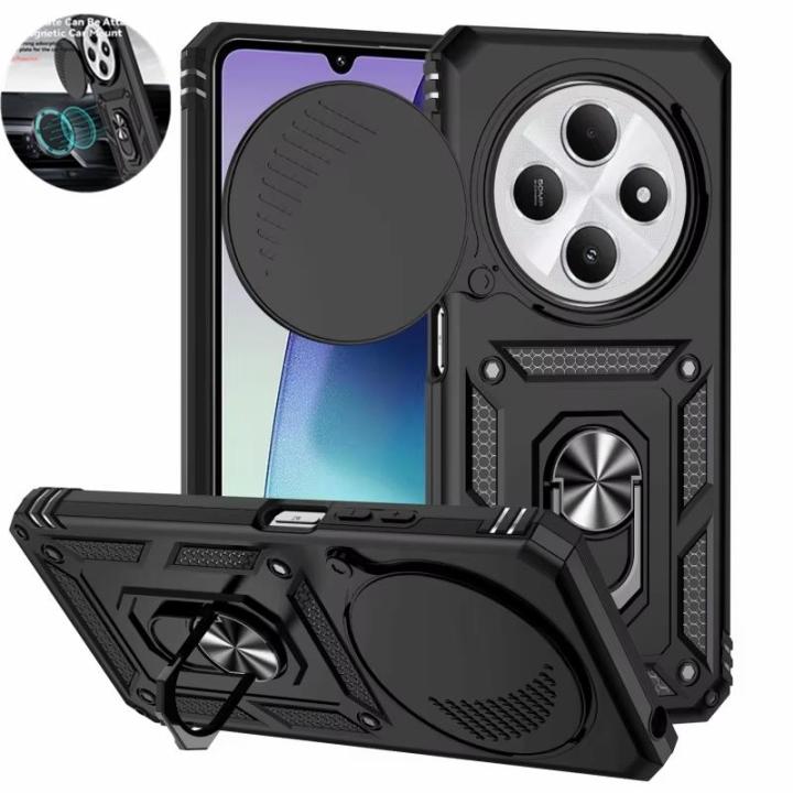 For Xiaomi Redmi 14C 4G Case Magnetic Ring Rotating Slide Lens Military ...