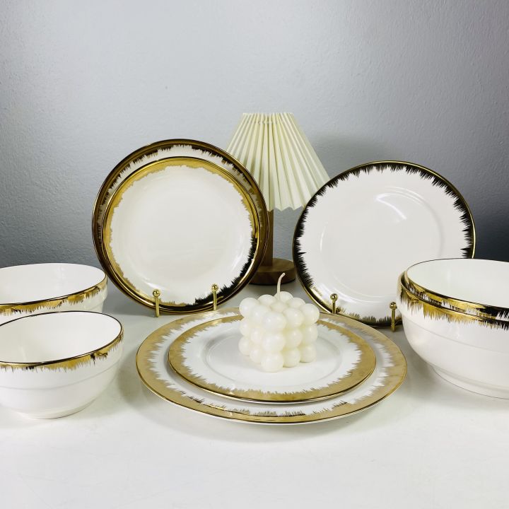 Luxury Gold dinner set, white gold plate with ceramic texture ...