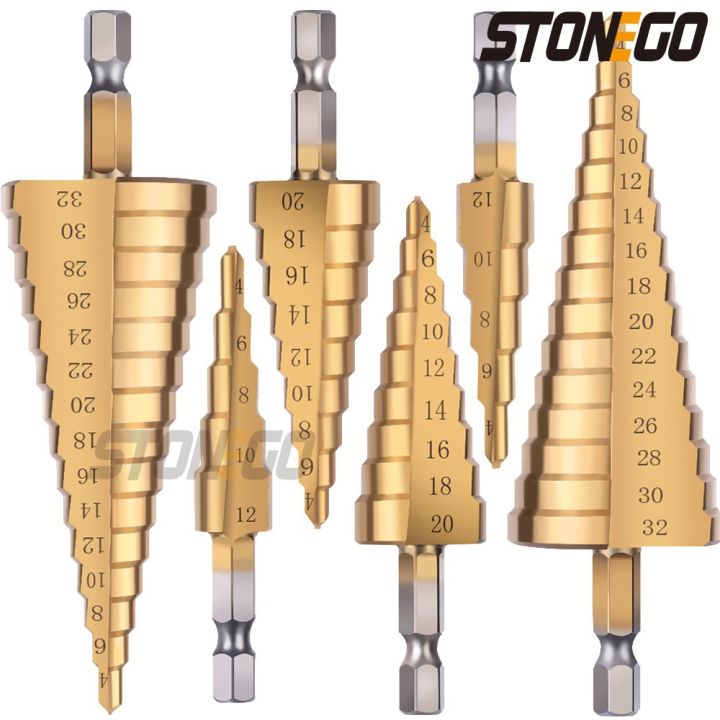 1/4" Hex Shank Step Drill Bit 4-12mm/4-20mm/4-32mm Cone Titanium Coated ...