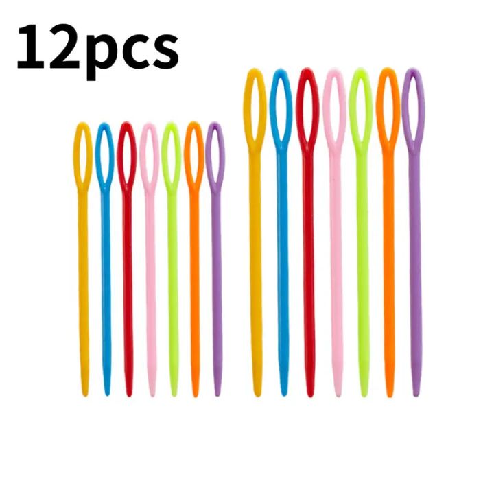 12pcs Colorful Big Eye Plastic Sewing Needles - Safety Lacing Needles ...