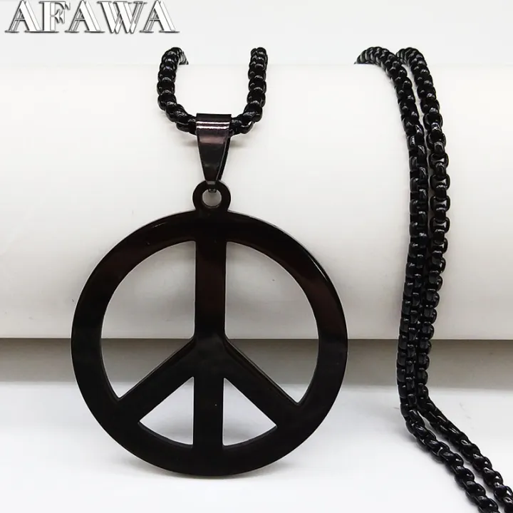 Goth Punk Peace Sign Symbol Pendant Necklace Men Black Color Stainless ...