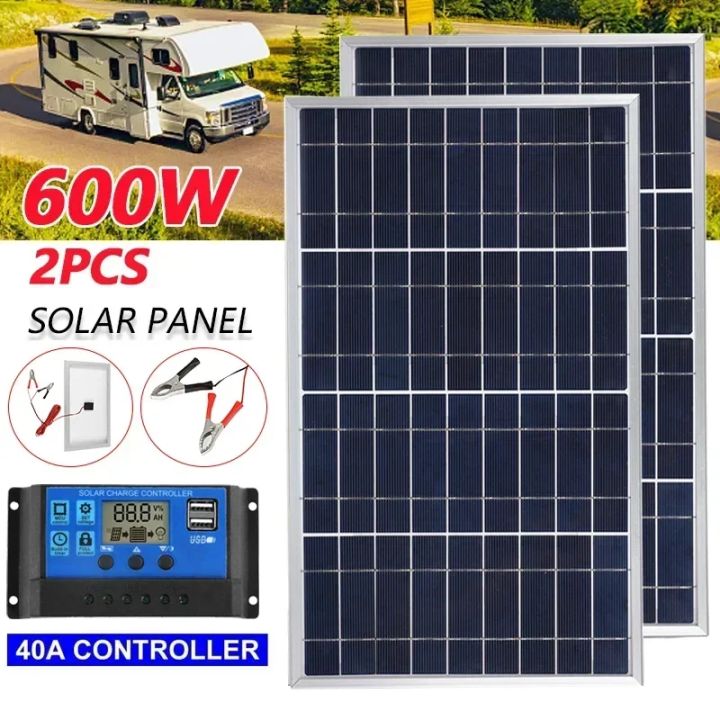 600W Solar Panel Kit Complete 12V Polycrystalline USB Power Portable ...