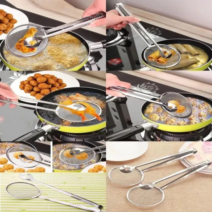 Small Multi functional 2 in 1 Fry Spoon Strainer With Clip Oil Frying ...