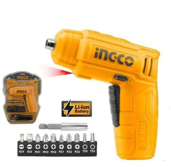 Ingco 4V Compact Cordless Electric Rechargeable Screwdriver Set With 11 ...