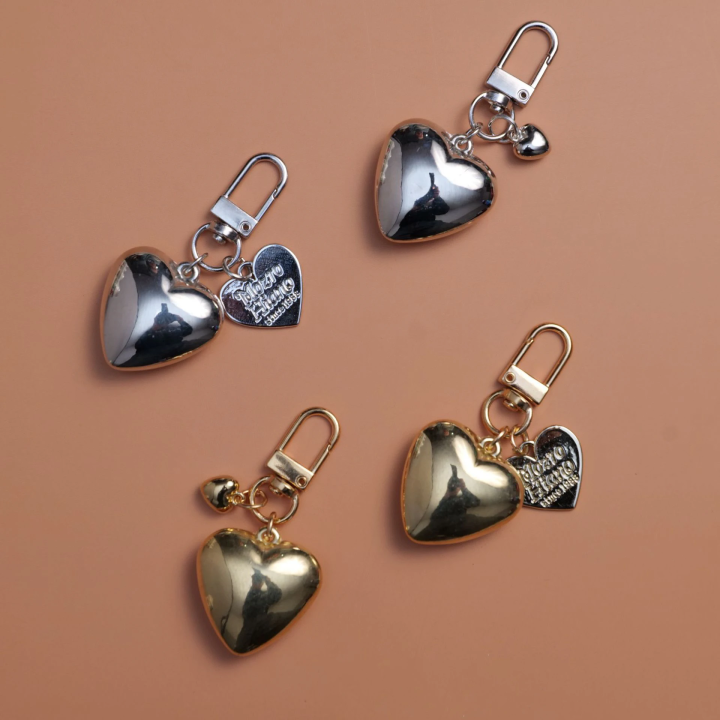 Y2K Big Small Silver Color Acrylic Heart Keychain Classic Love Key Ring ...