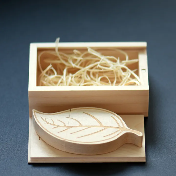 JASTER Tree Leaves USB 2.0 Flash Drive Wooden Gift Box Pen Drive Real ...