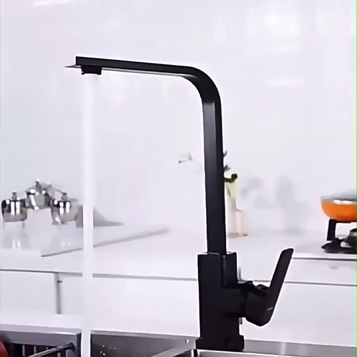 Square Kitchen Faucet, 360° Rotating Hot & Cold Mixer Tap,Matte Black ...