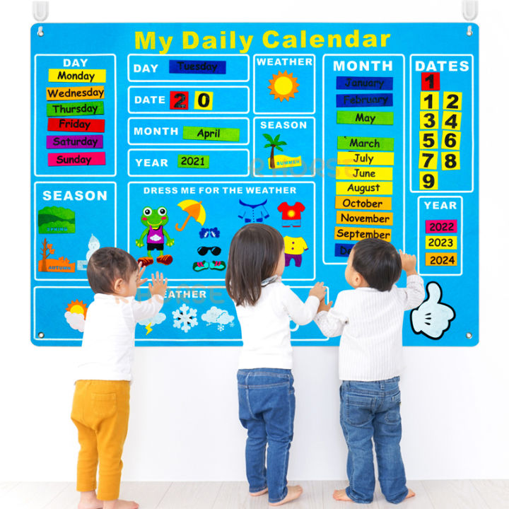 70Pcs/set My Daily Calendar Felt Board Day Month Season Schedule Time ...