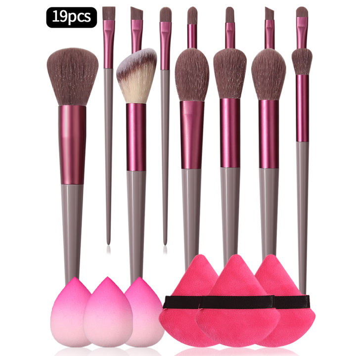 19PCS Professional Makeup Brush & Sponge Set for Face Eyes Blush ...