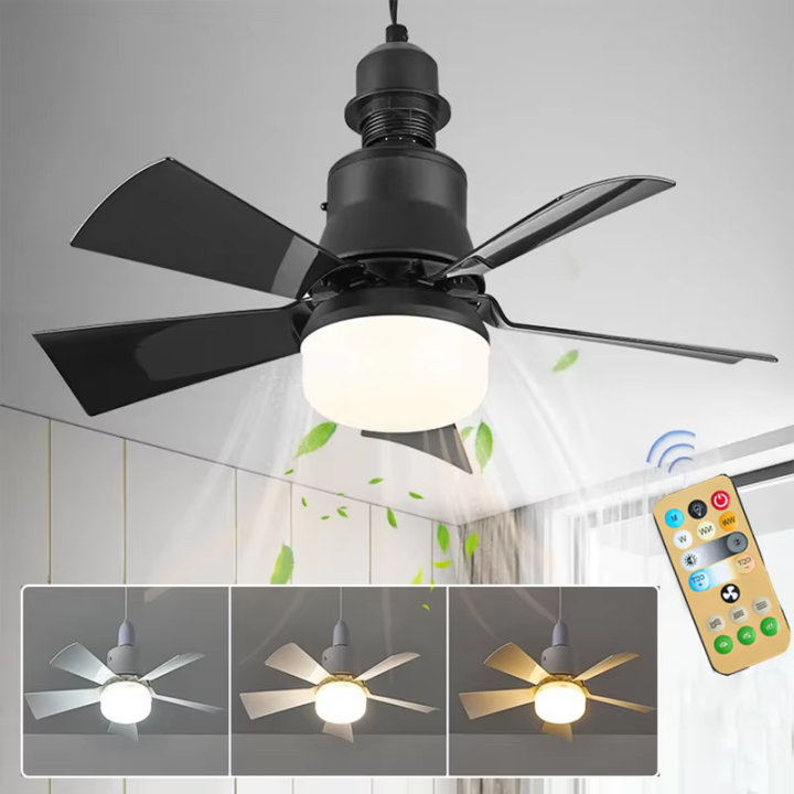 LED Ceiling Fan With Light E27 Socket Remote Control Dimmable 30W ...