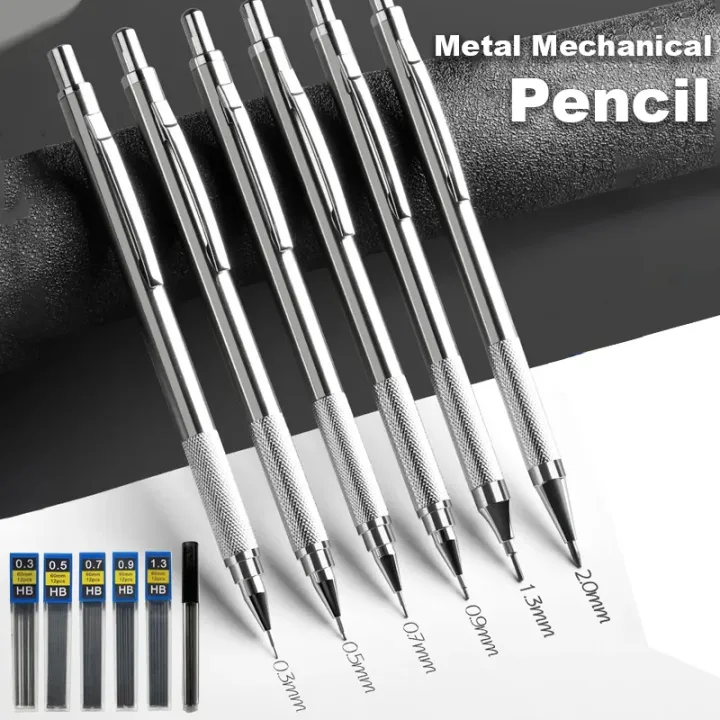 0.3 0.5 0.7 0.9 1.3 2.0mm Metal Mechanical Pencil Set School Art Sketch ...