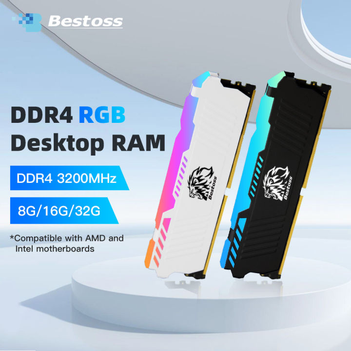 Bestoss Memória RGB RAM DDR4 8GB 16GB 32GB 1.2V 3200MHz UDIMM Cooling ...