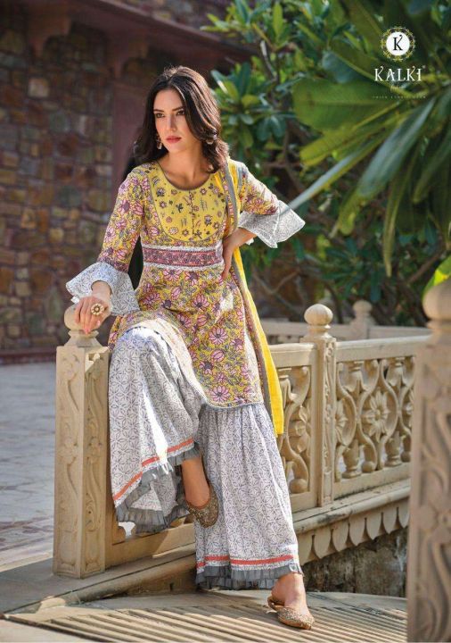 Pari Enterprise Brings You Kalki Gulabo Pure Cotton Kurti With Sharara ...
