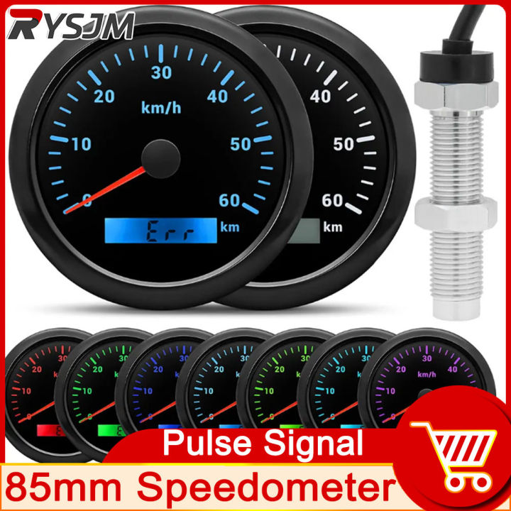 AD 7 Color LED 60KMH 85MM Pulse Speedometer Gauge Hall Sensor for Pulse ...
