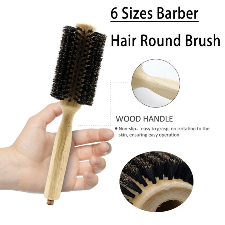Professional 6 Sizes Barber Salon Wood Handle Boar Bristles Round Brush ...