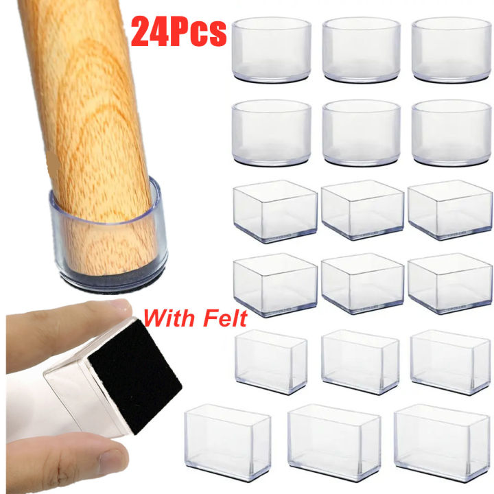 24Pcs Table Chair Leg Protector with Felt Sofa Non-slip Mute Rubber Leg ...