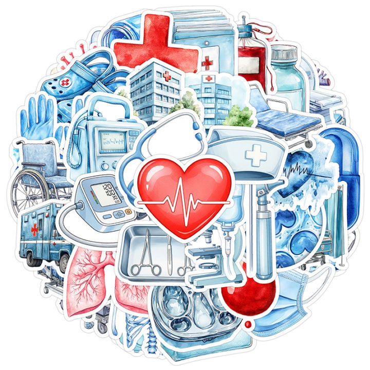 50PCS Cartoon Medical Equipment Stickers Funny Cute Organs Sticker ...