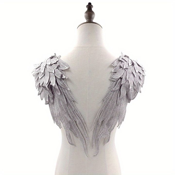 1Pair Gold Brown Embroidery Angel Wing Applique Sewing Flower Collar ...