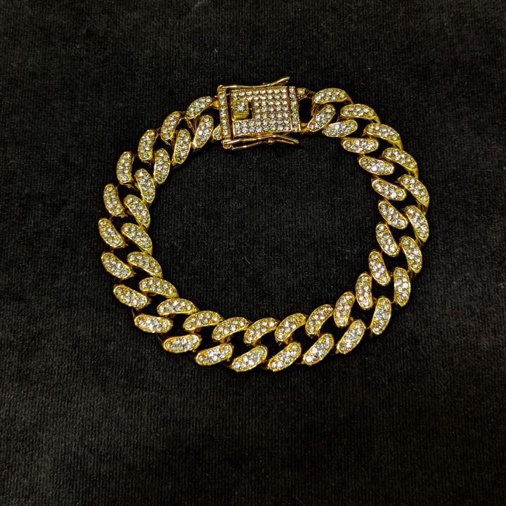 AGLOVER Miami Cuban Link Bracelet - Golden Iced Out Rhinestones | Hip ...