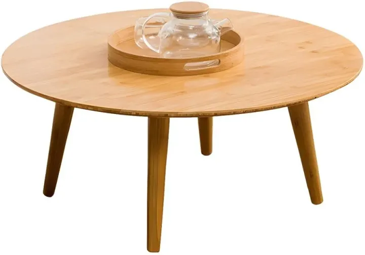 Round Wood MDF Top Coffee Table 4 Legs Natural Cocktail Table Round ...