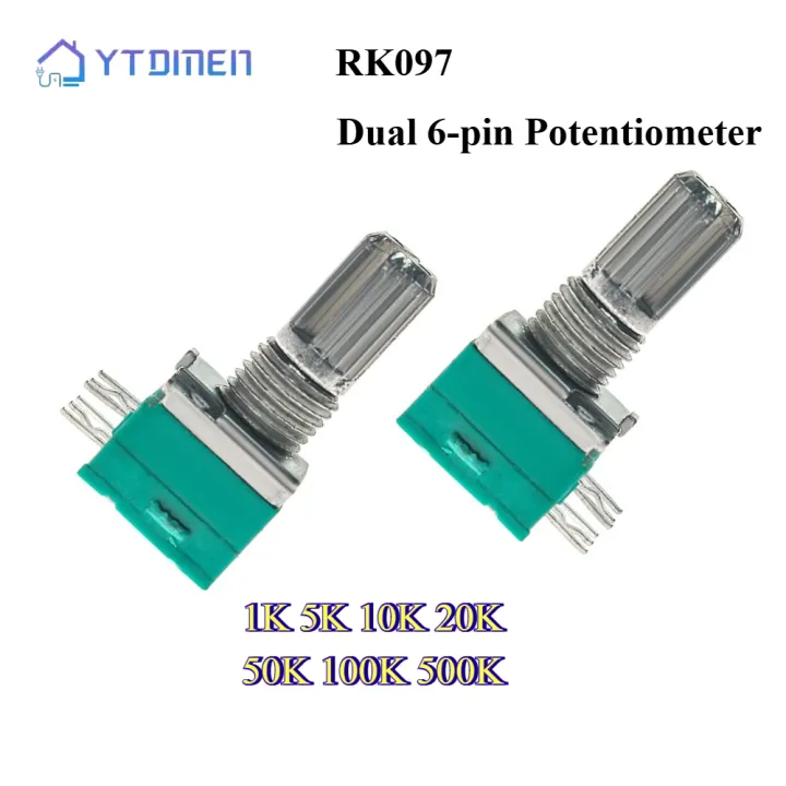 5PCS RK097NS Dual 6Pin Potentiometer 15mm 1K 5K 10K 20K 50K 100K 500K ...