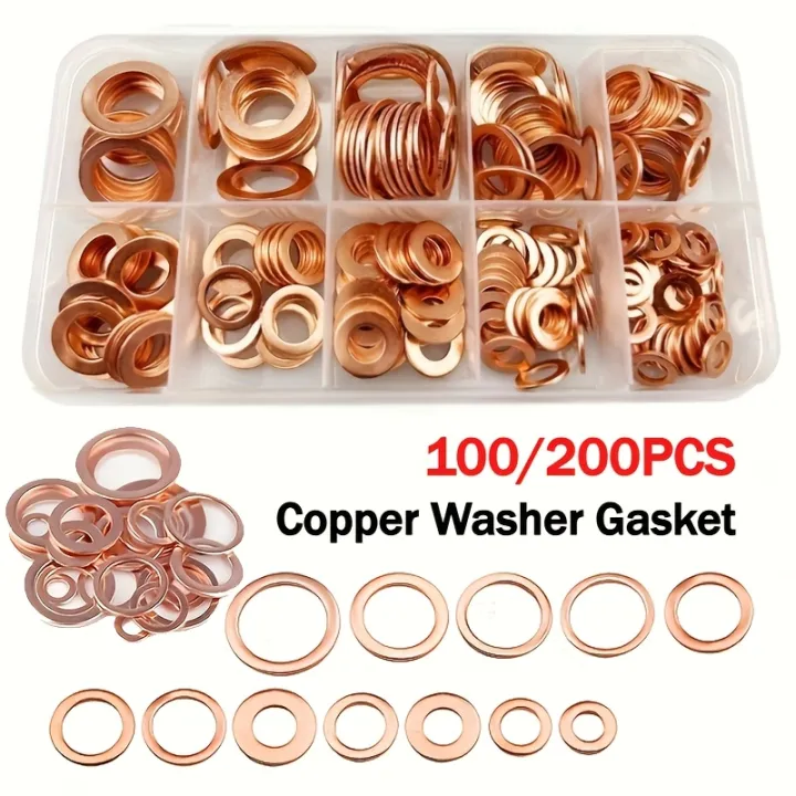 Copper Washer Gasket Assortment Kit M8/M10/M12/M14 Flat Seal Ring Set ...