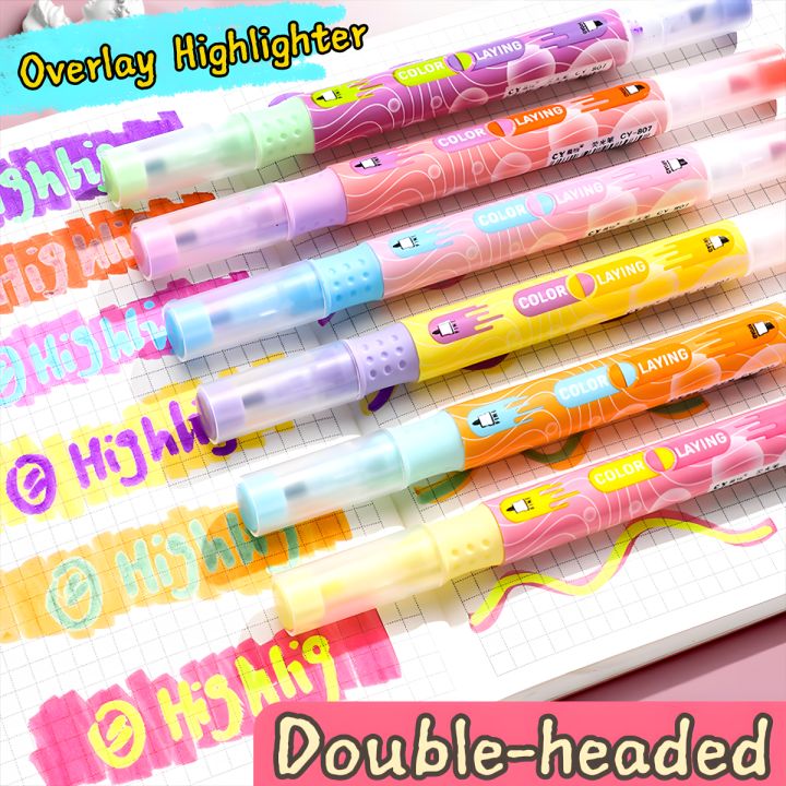 6pcs Dual Tip Color Changing Highlighters Set Gradient Pastel Markers ...