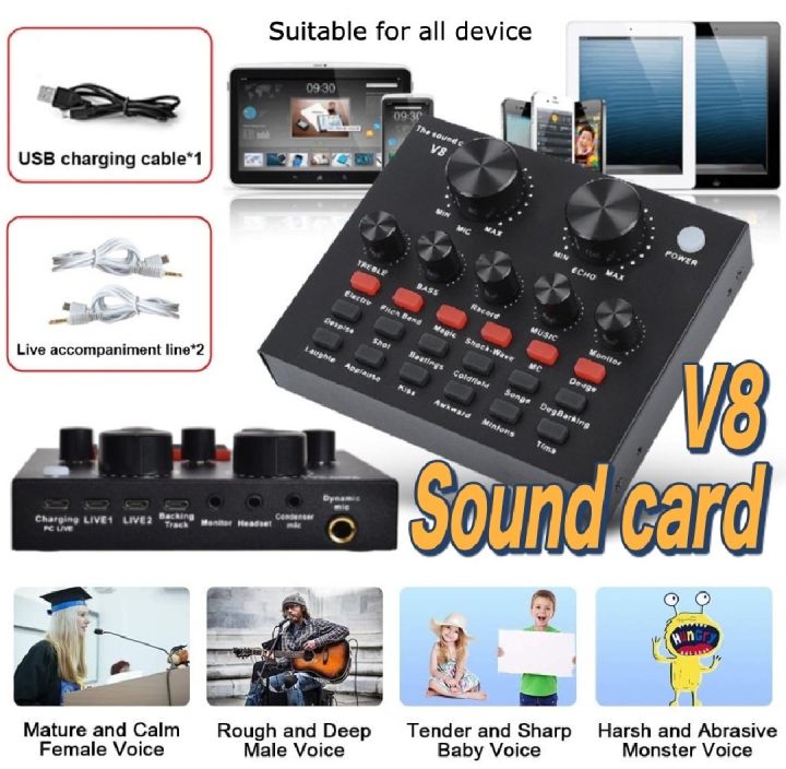 V8 Sound Card Broadcast Audio Streaming USB Headset Microphone Live V8 ...